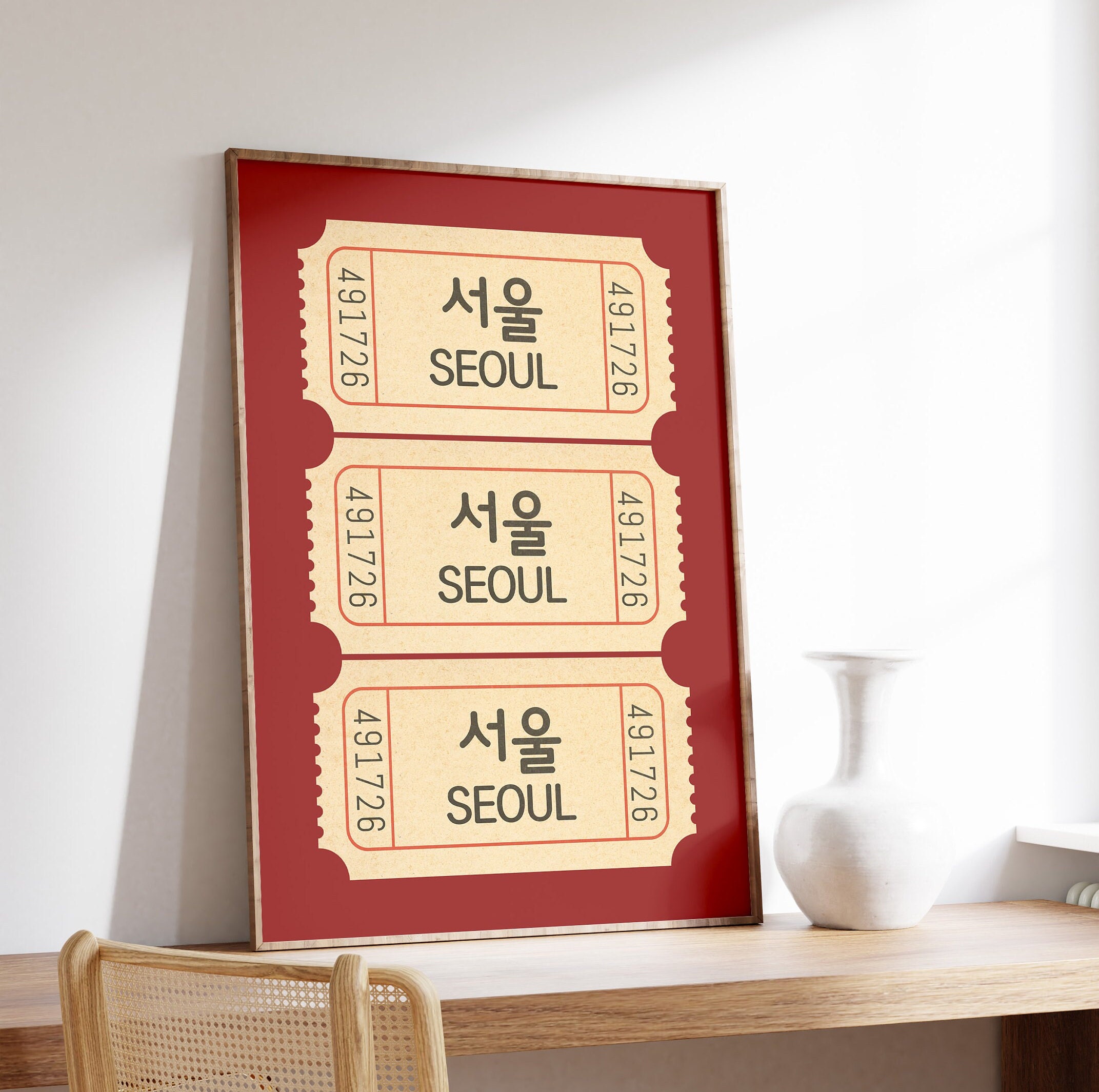 Seoul Ticket Print red Background, Korean Wall Art, South Korean Poster ...