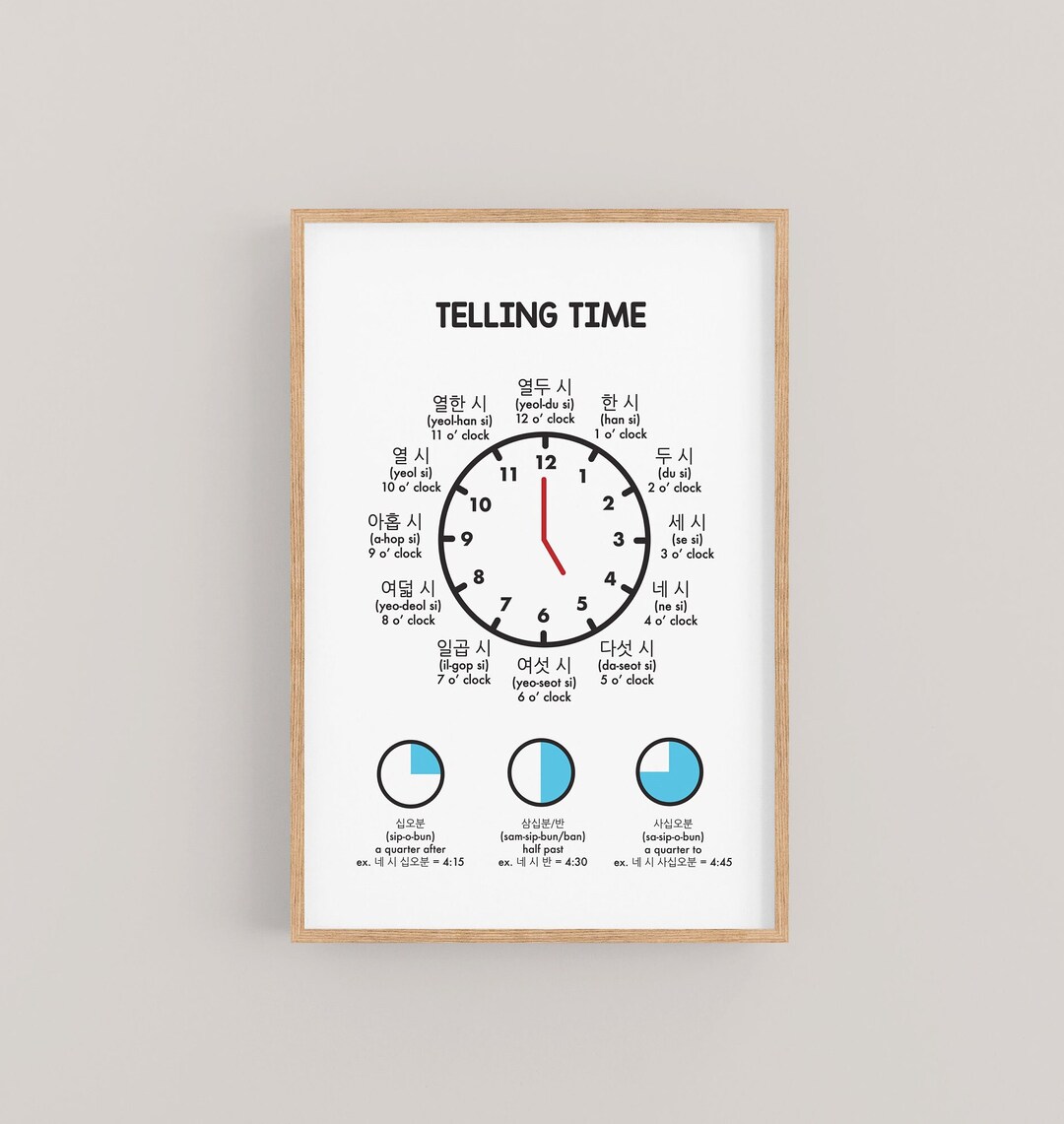 Telling Time in Korean Vocabulary Poster. Learn How to Tell - Etsy ...