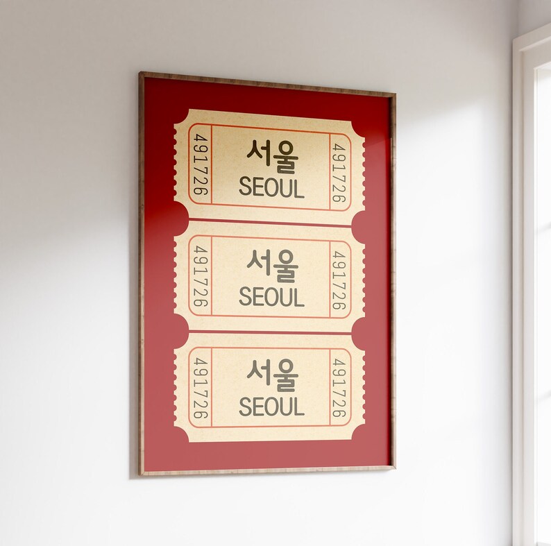 Seoul Ticket Print (red Background), Korean Wall Art, South Korean ...