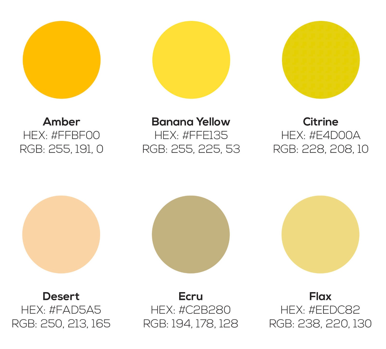 Different Shades of Yellow Color Chart With 30 Different Hex Color ...