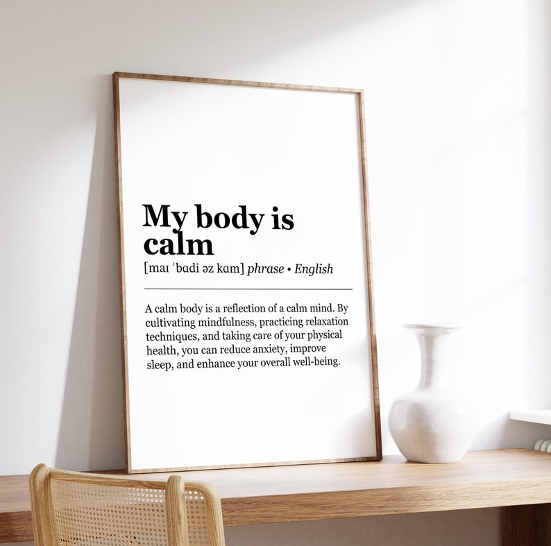 My Body is Calm Definition Print, Self-care Poster, Mental Health, Self ...