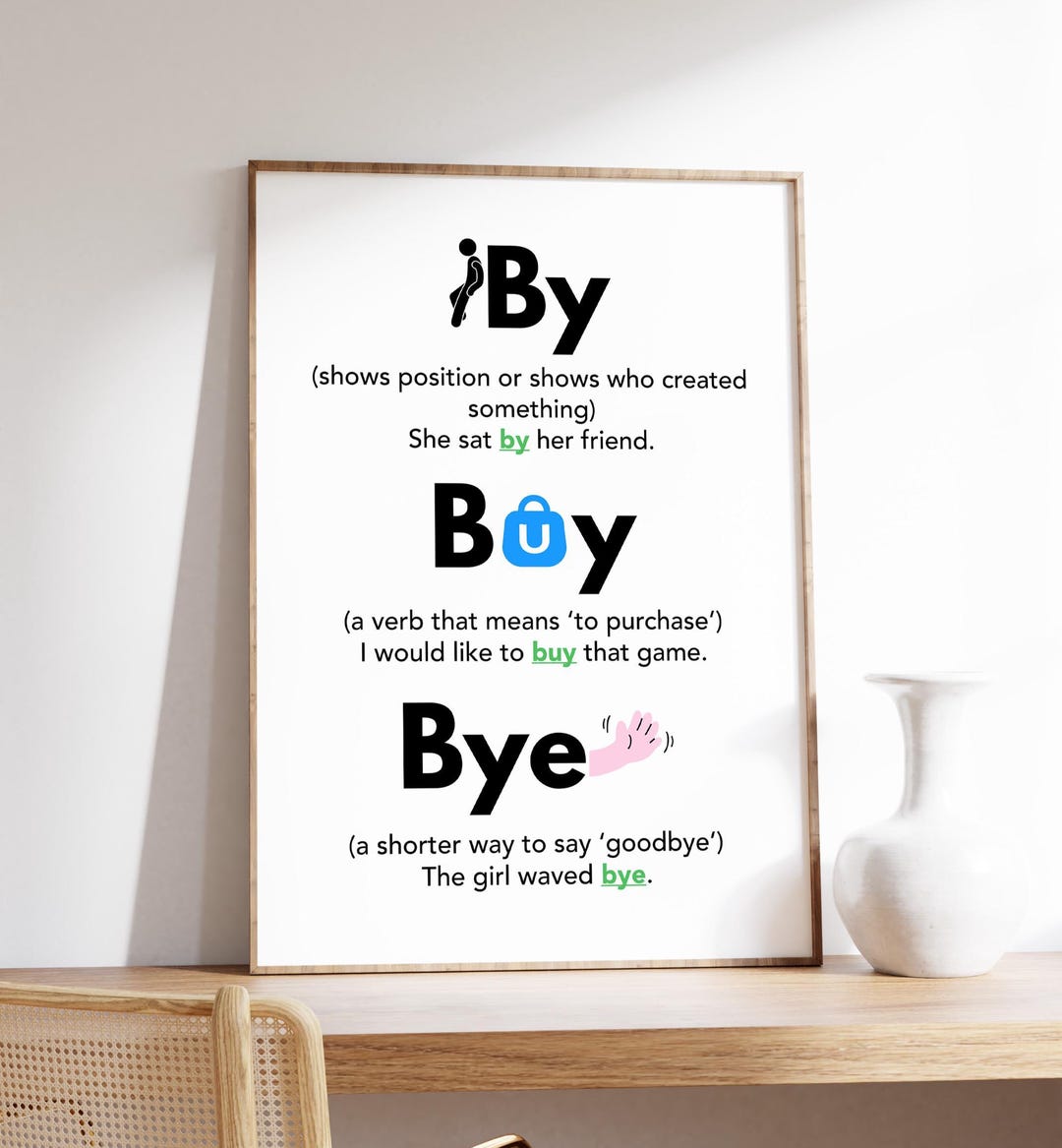 By Buy Bye Homophone Poster - English Grammar Classroom - Etsy
