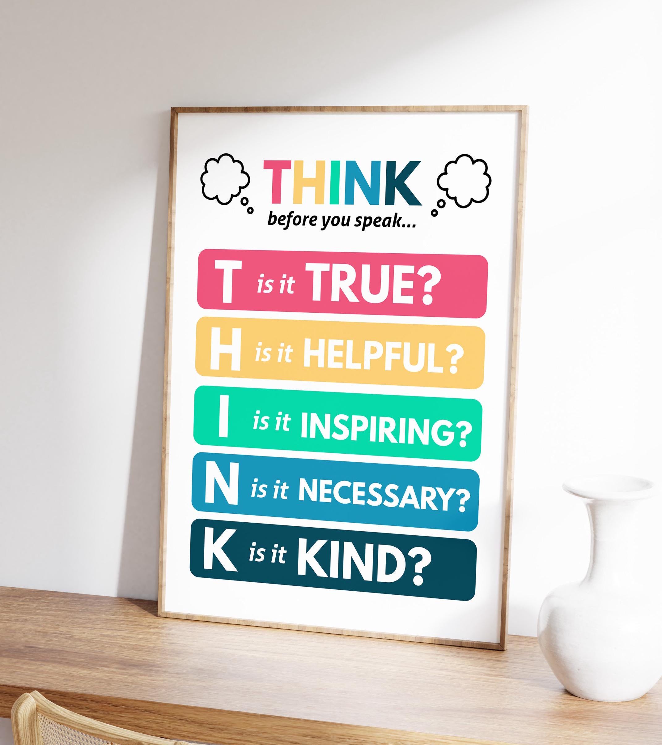 Think Before You Speak Poster, Classroom Decor for Teachers ...