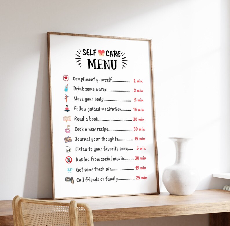 Self Care Menu Poster Self Care Poster Mental Health Self - Etsy