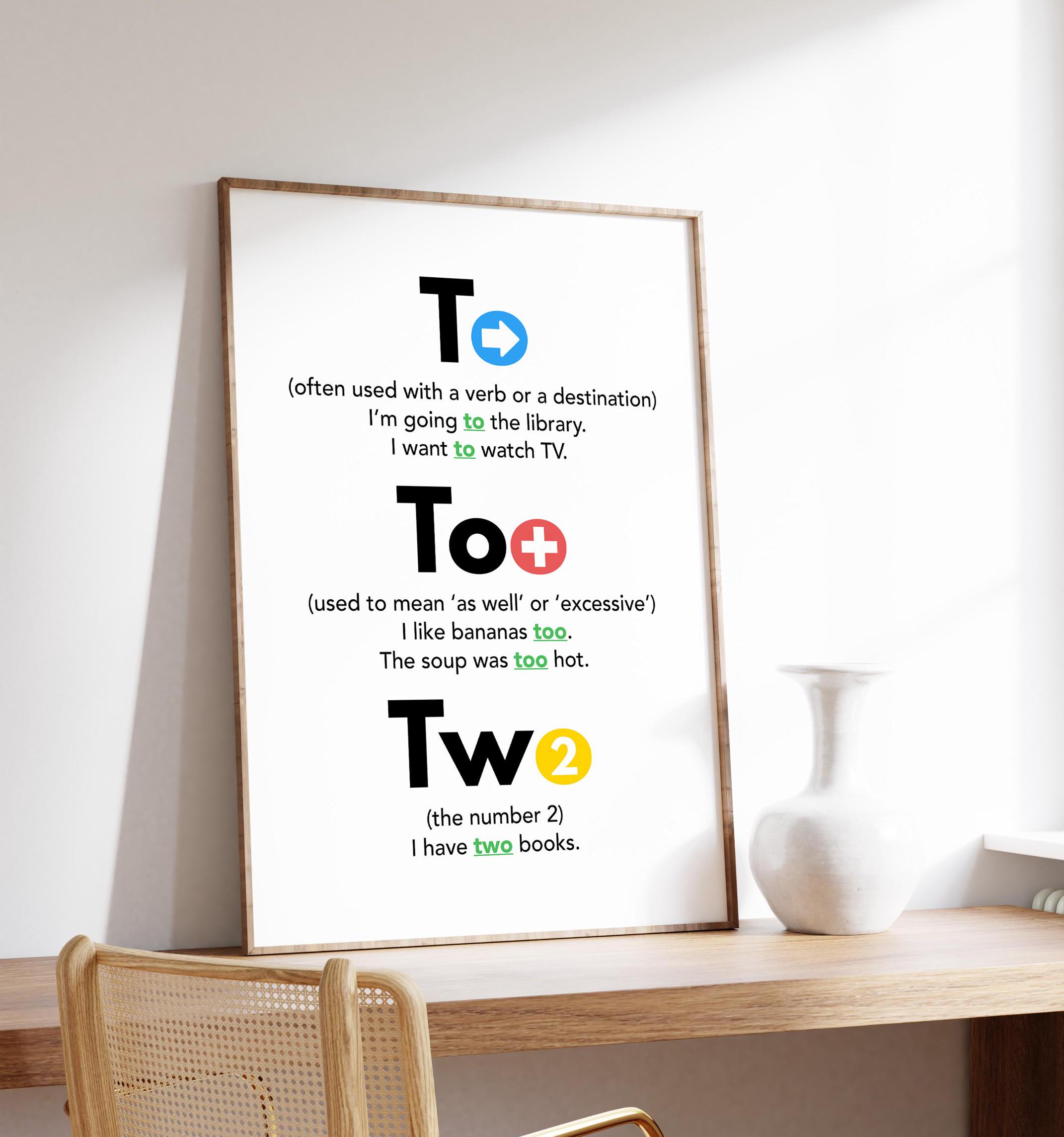 To Too Two Grammar Poster, English Learning (digital Download) - Etsy