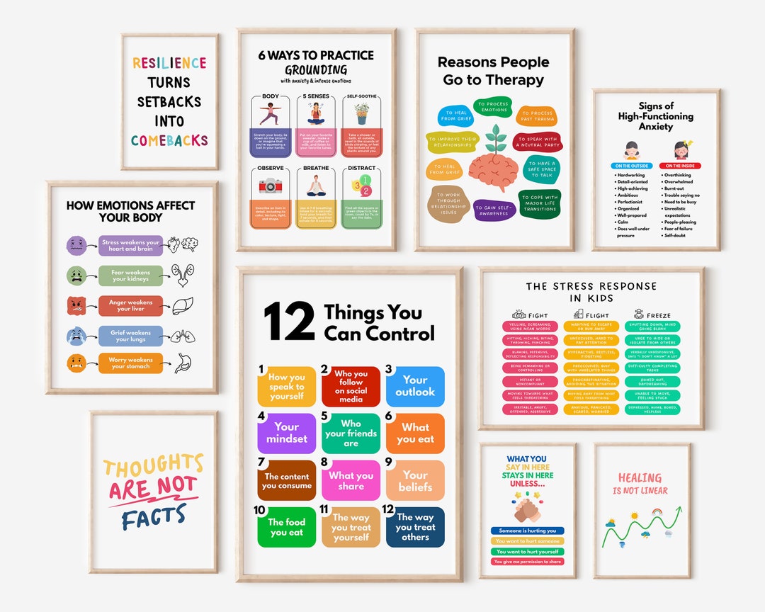 Set of 16 Mental Health Posters Bundle, Therapy Wall Art, Encouragement ...