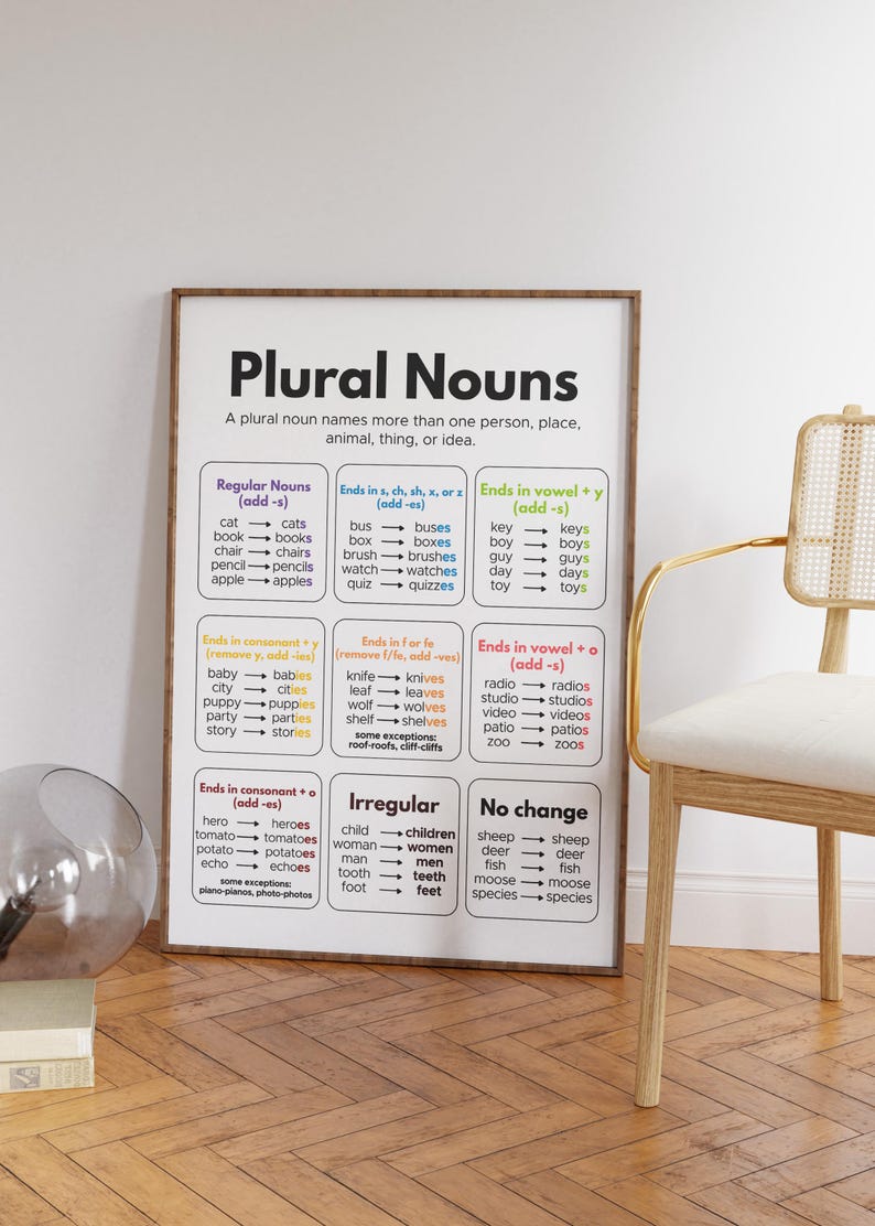 Plural Nouns Poster, Types of Plural Nouns, English Grammar, English ...