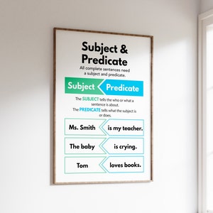 Subject and Predicate Poster, English Grammar Chart, Classroom ...