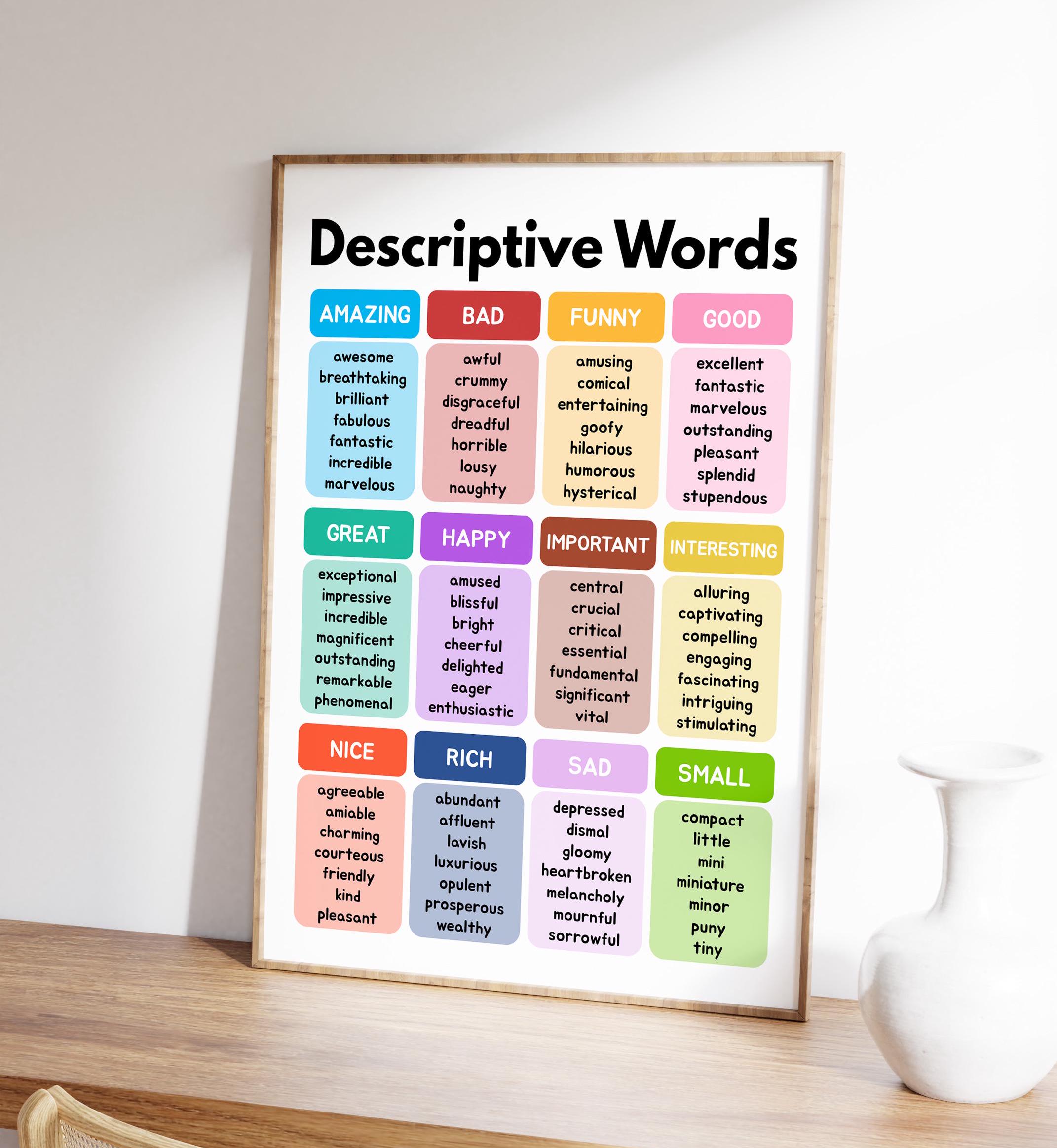 Describing Words Poster, Vocabulary Poster, English Language Learning ...