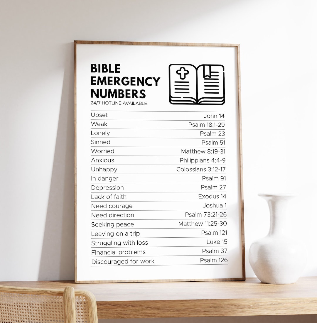 Bible Emergency Numbers Poster, Bible Verse Hotlines, Christian Wall ...