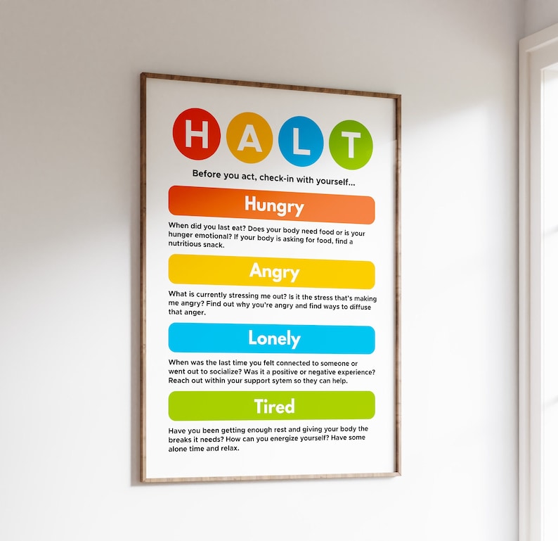 HALT Acronym Poster, Mental Health Print, Coping Strategies and Skills ...