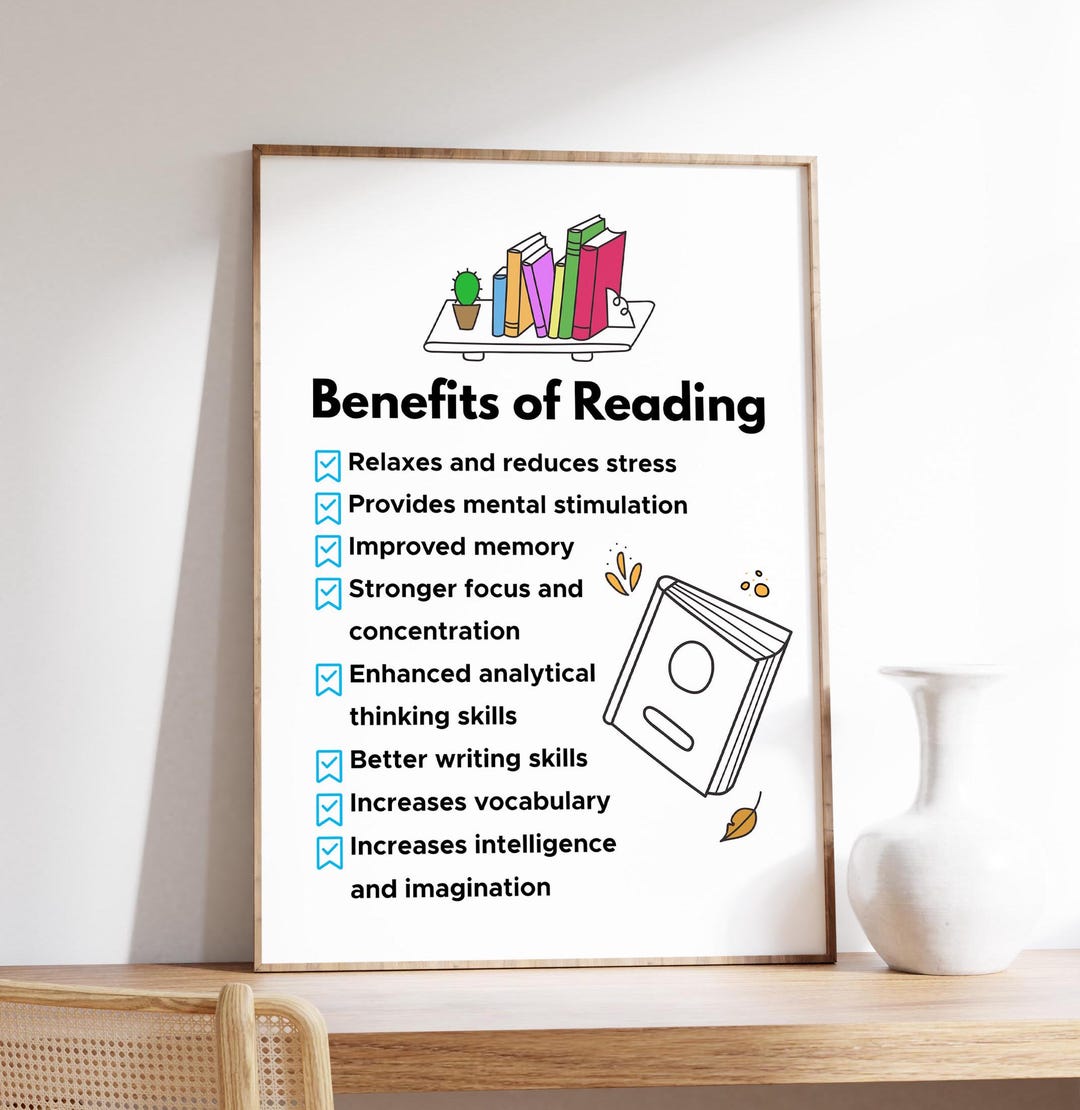 Benefits of Reading Poster, Reading Month Poster, Library Art Print ...
