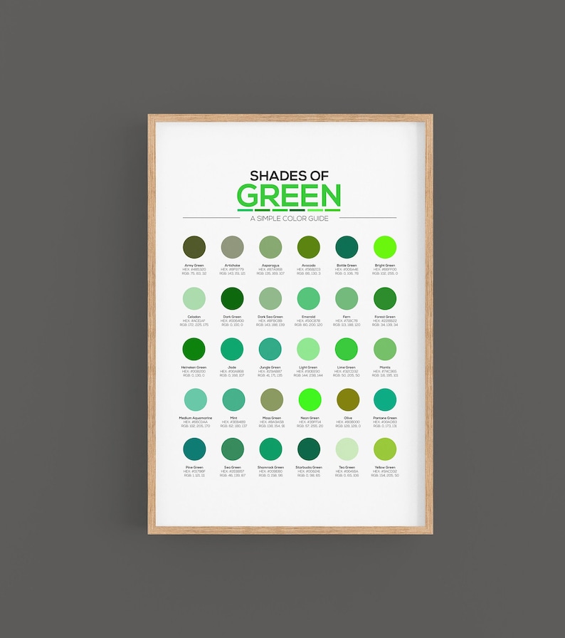 Different Shades of Green Color Chart With 30 Different Hex Color Codes ...