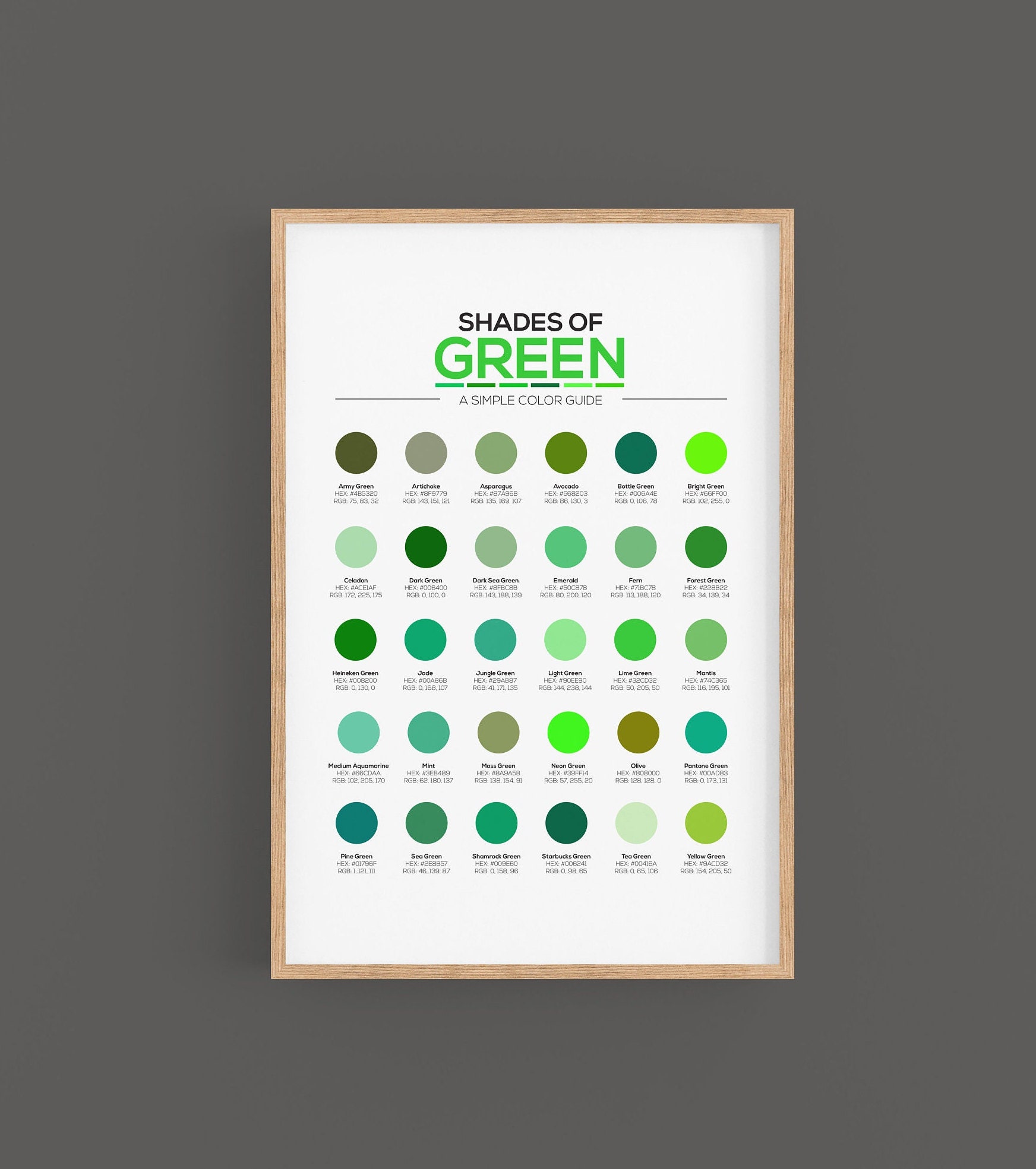 Shades Of Green Color Chart