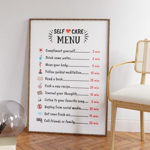 Self Care Menu Poster, Self Care Poster, Mental Health, Self Love and ...