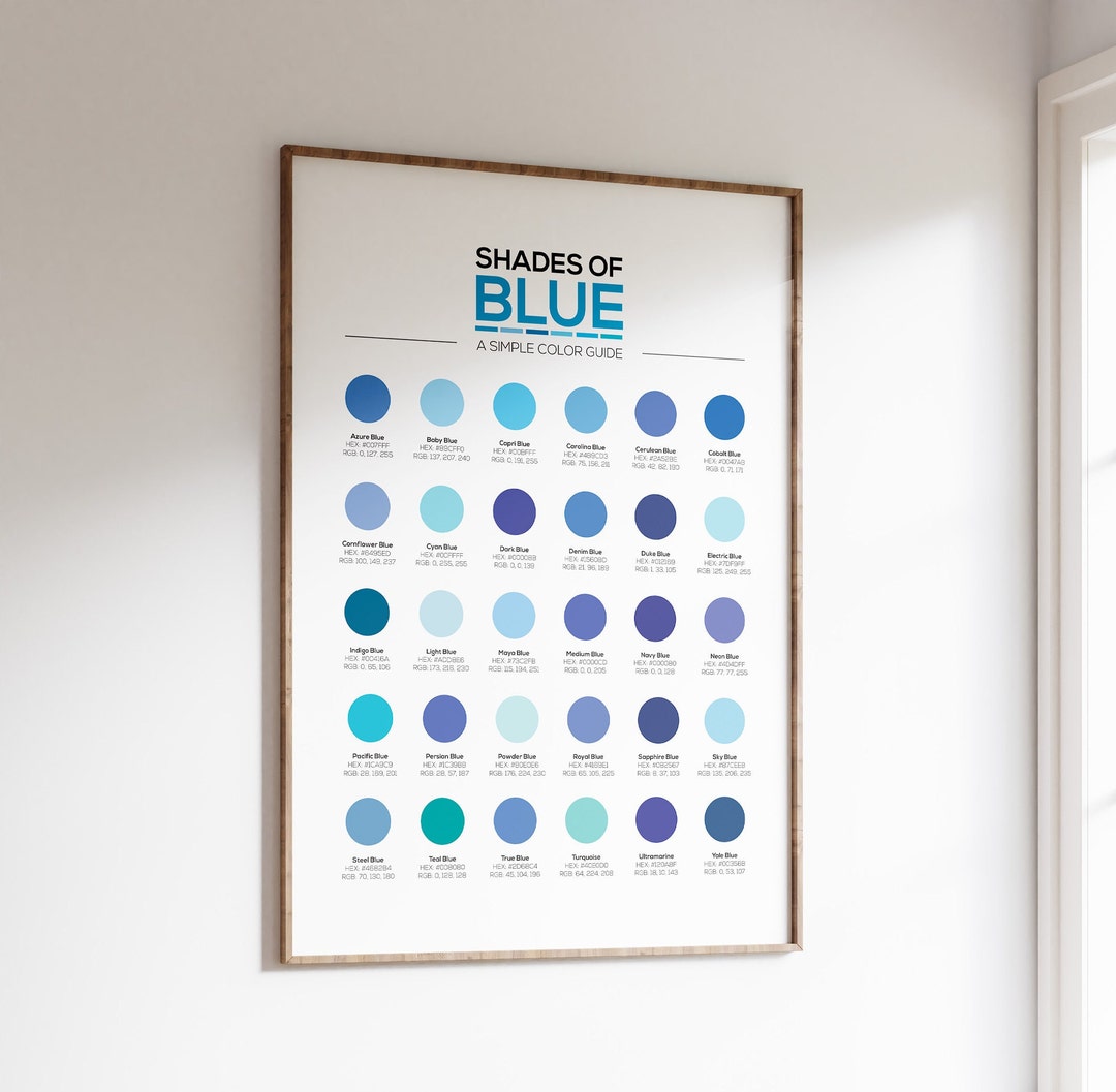 Different Shades of Blue Color Chart With 30 (Instant Download) - Etsy