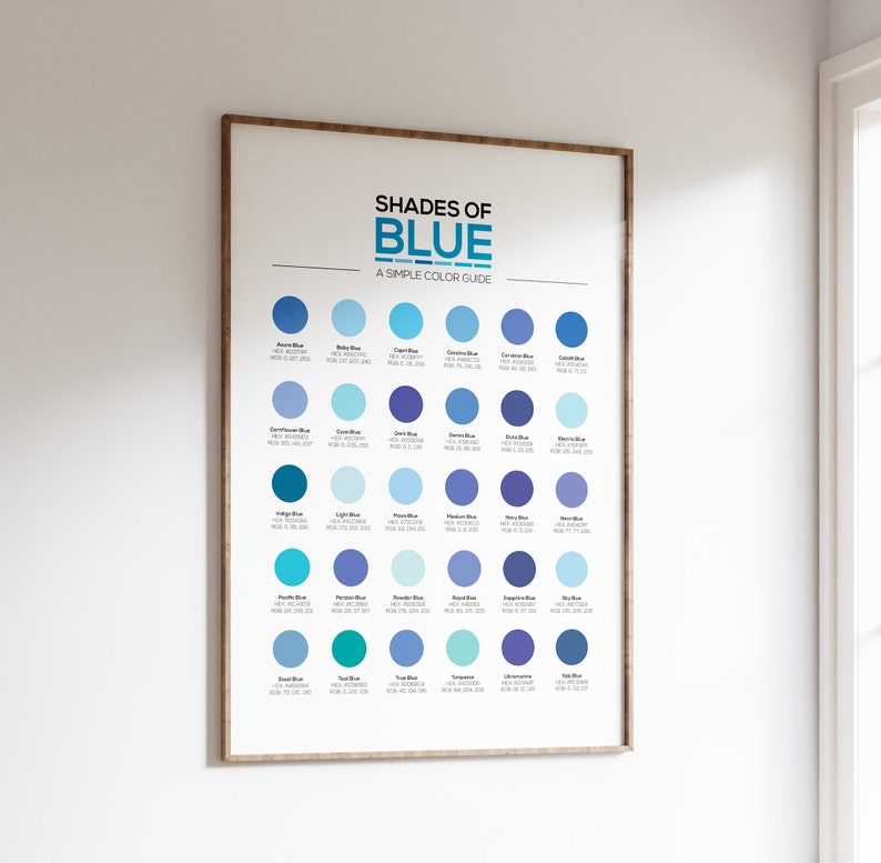 Different Shades of Blue Color Chart With 30 (Instant Download) - Etsy