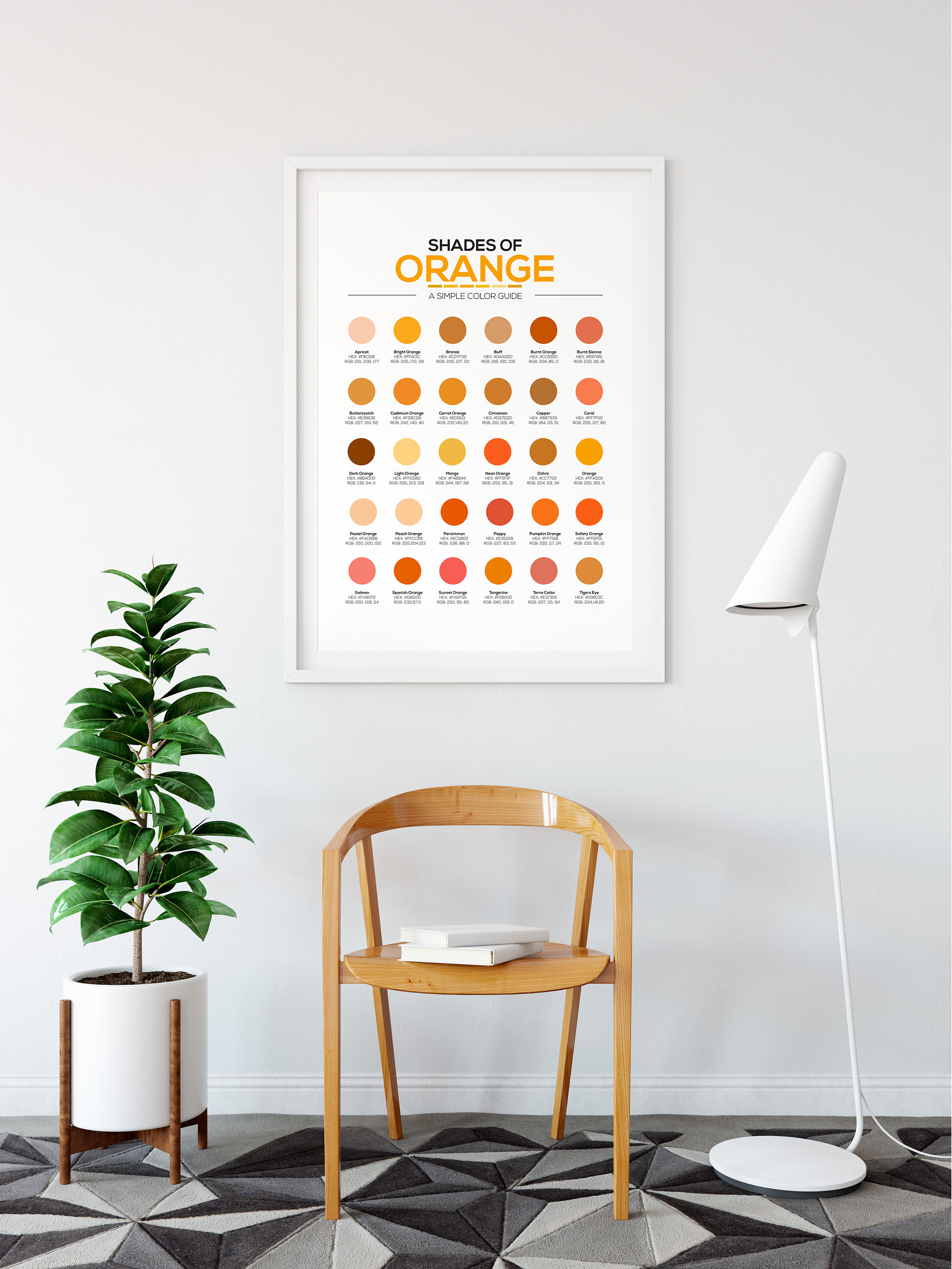 Different Shades of Orange Color Chart With 30 Different Hex Color ...