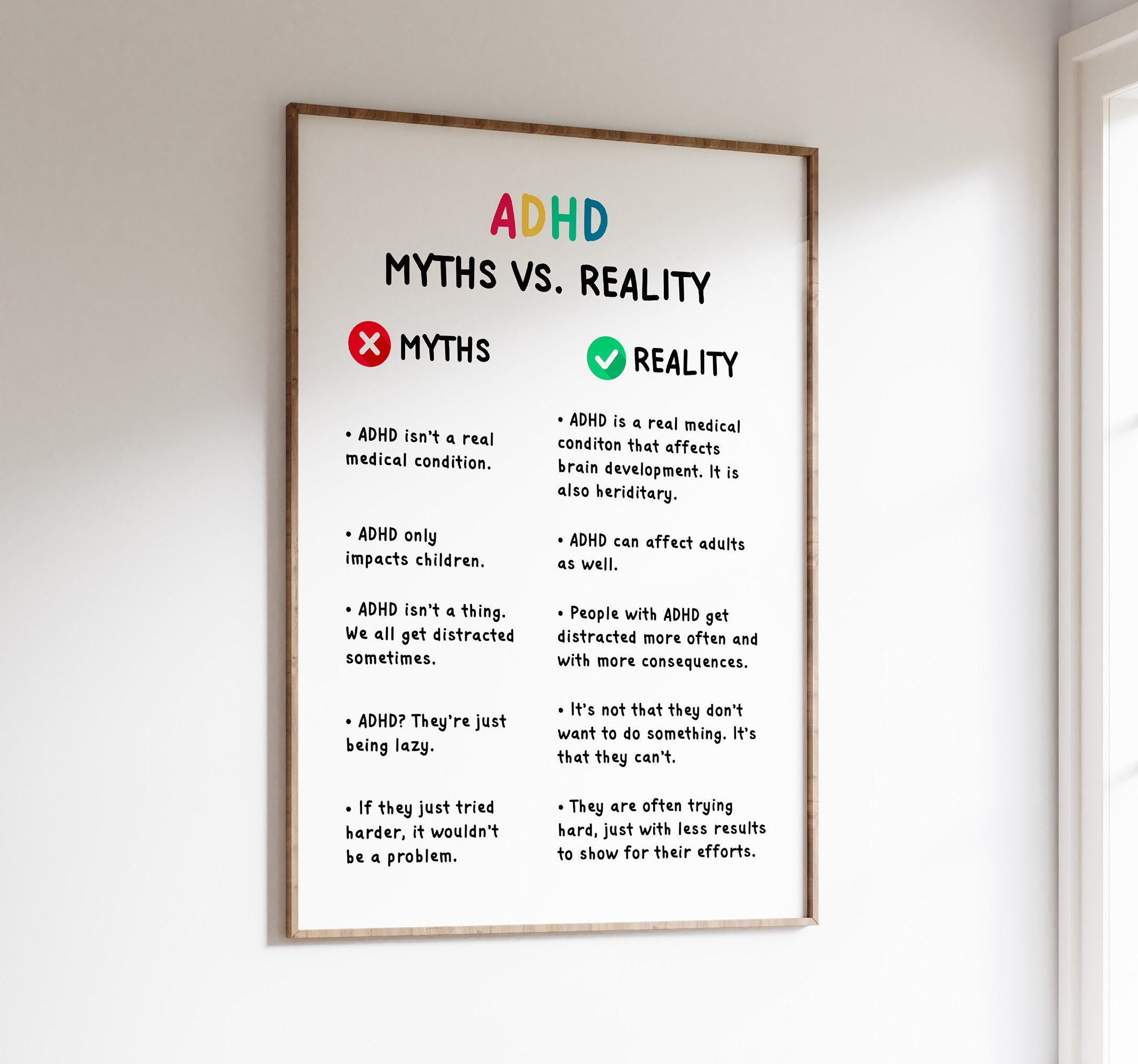 ADHD Myths Vs Reality Poster, ADHD Common Misconceptions, Mindfulness ...