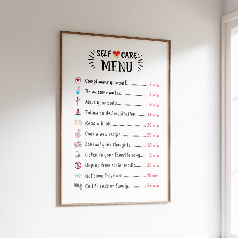 Self Care Menu Poster Self Care Poster Mental Health Self - Etsy