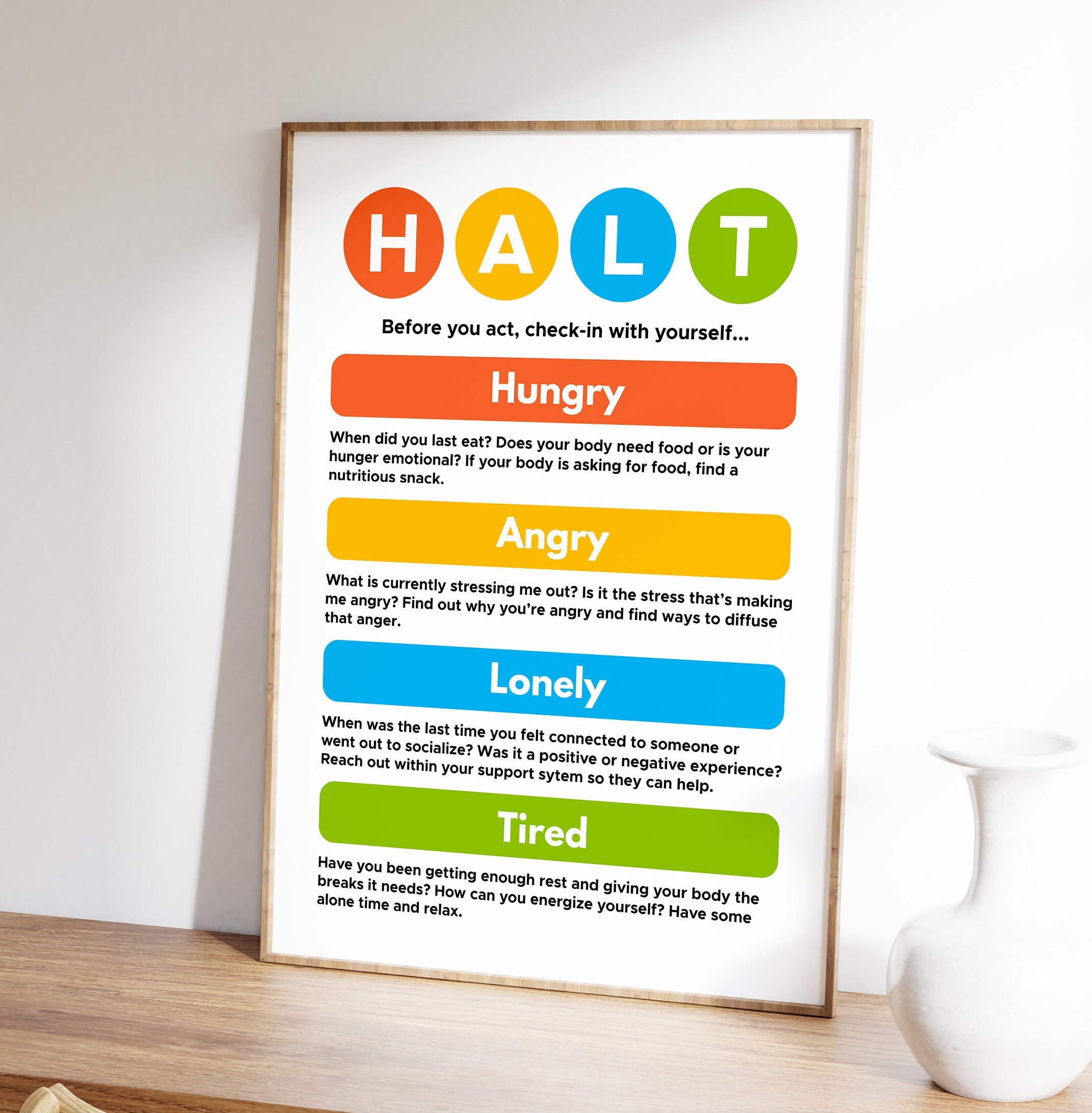 HALT Acronym Poster, Mental Health Print, Coping Strategies and Skills ...