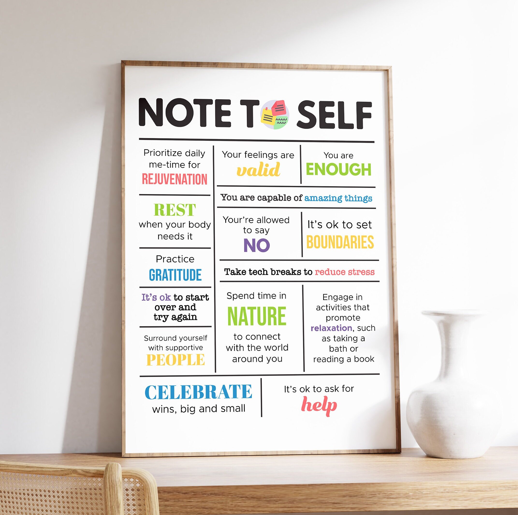 Note to Self Poster, Mental Health and Therapy Office Decor, School ...