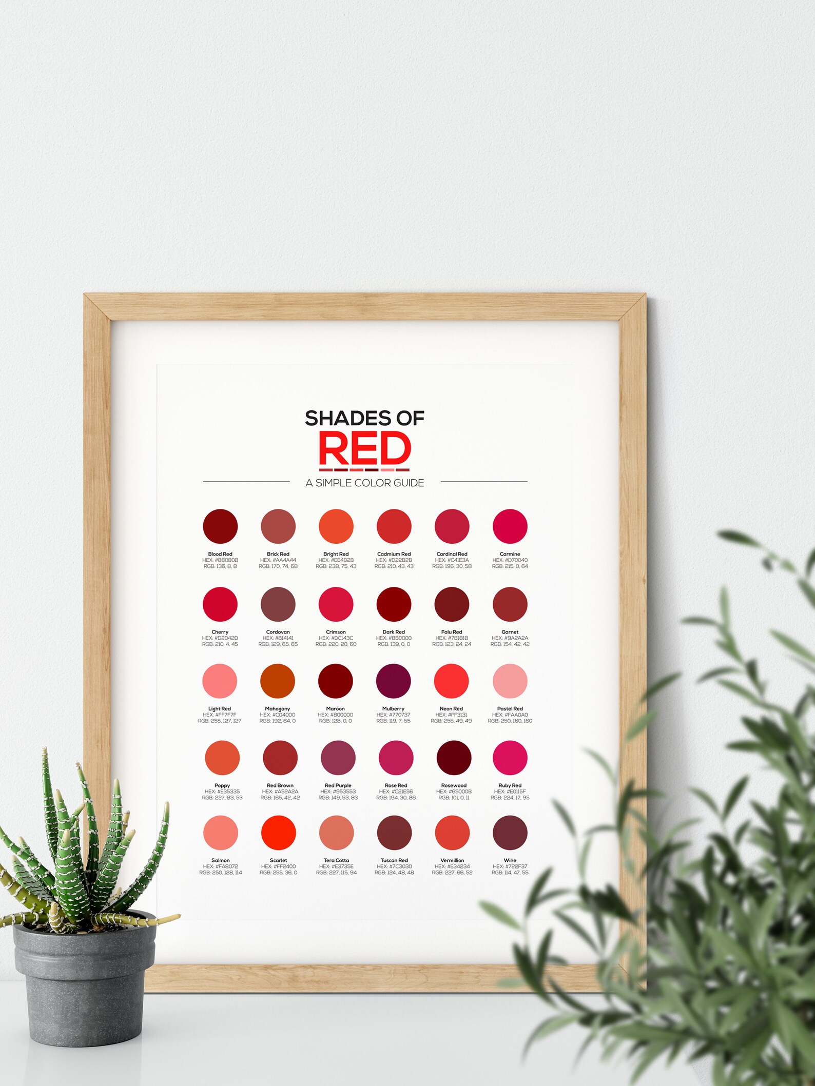 Different Shades of Red Color Chart With 30 Different Hex Color Codes ...