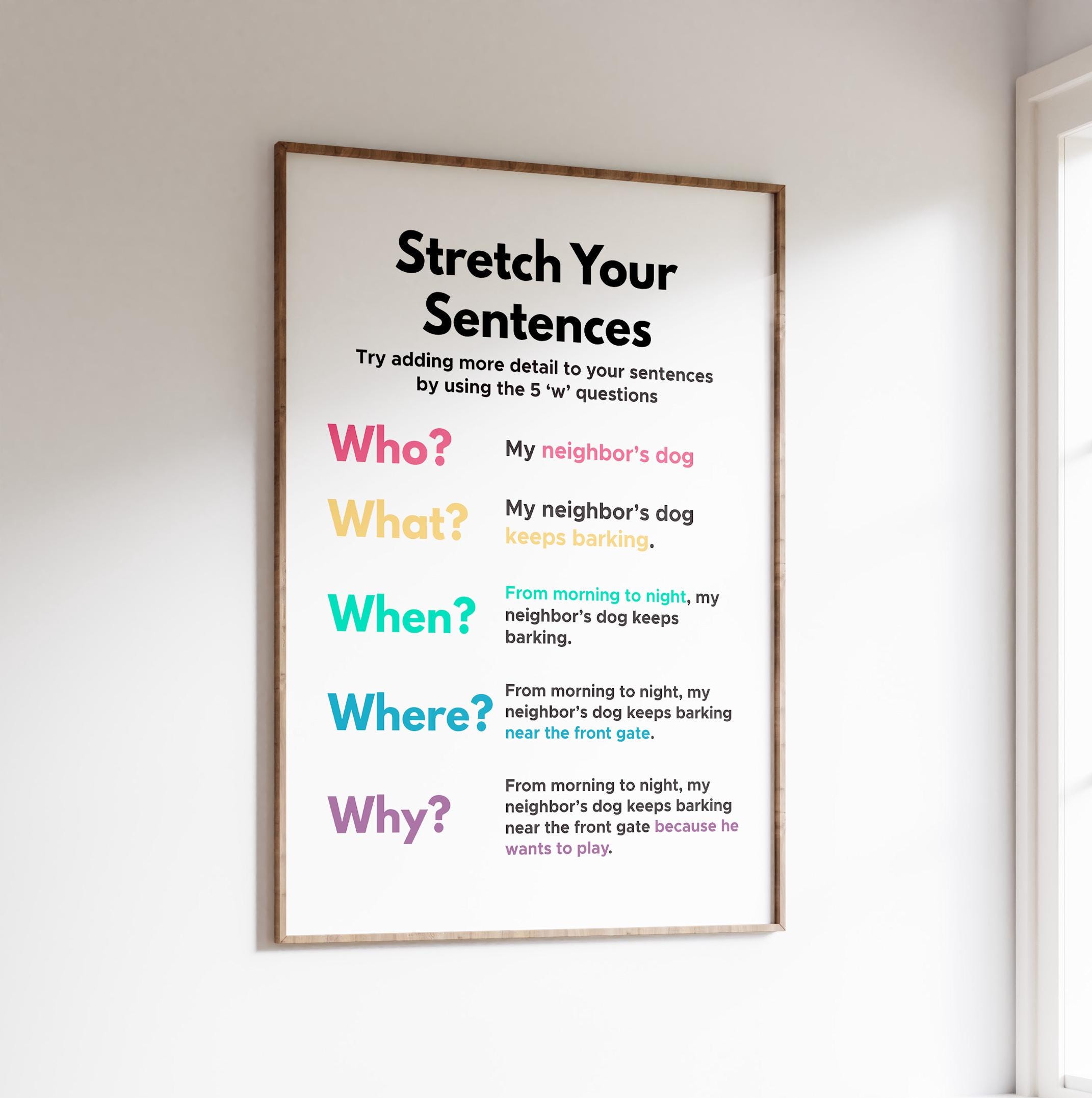 Stretch Your Sentences Poster, English Grammar, Homeschool Resource ...