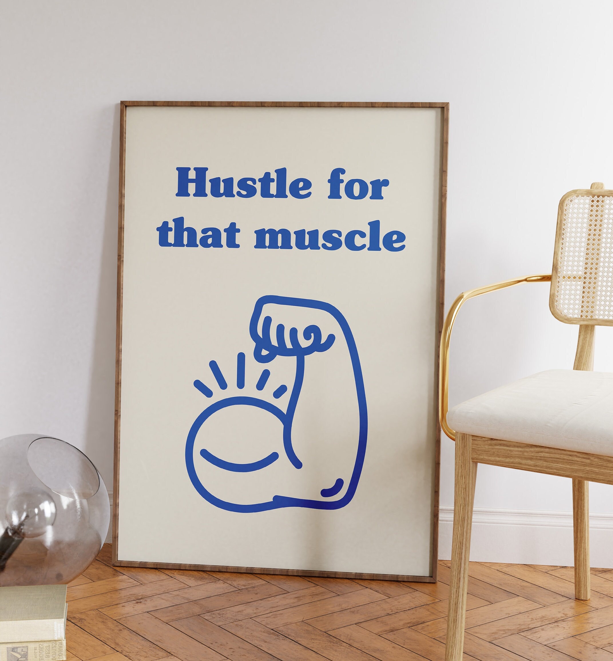 Hustle for That Muscle Poster, Workout Room Print, Retro Quote Wall Art ...