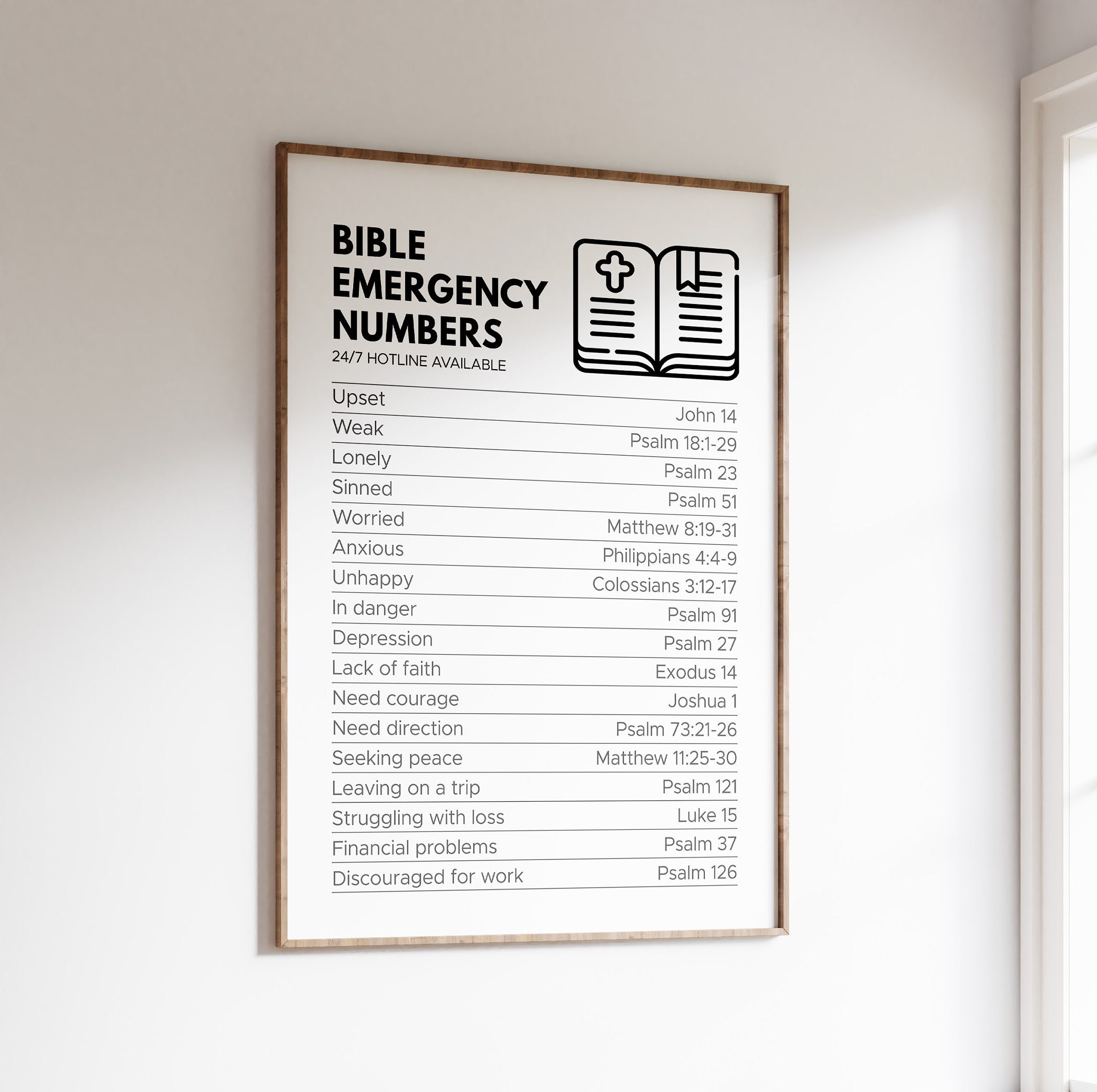 Bible Emergency Numbers Poster, Bible Verse Hotlines, Christian Wall ...