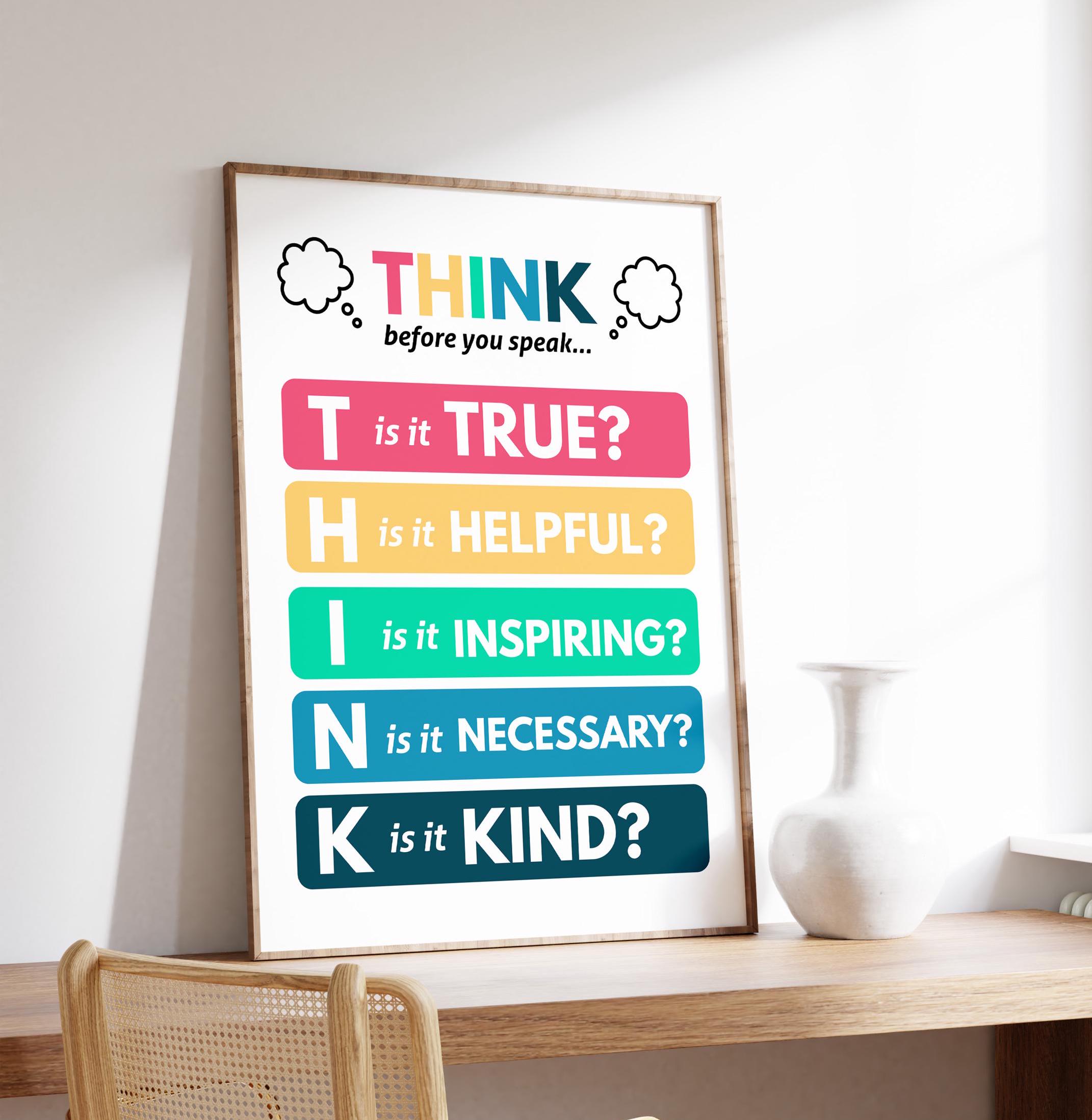 Think Before You Speak Poster, Classroom Decor for Teachers ...