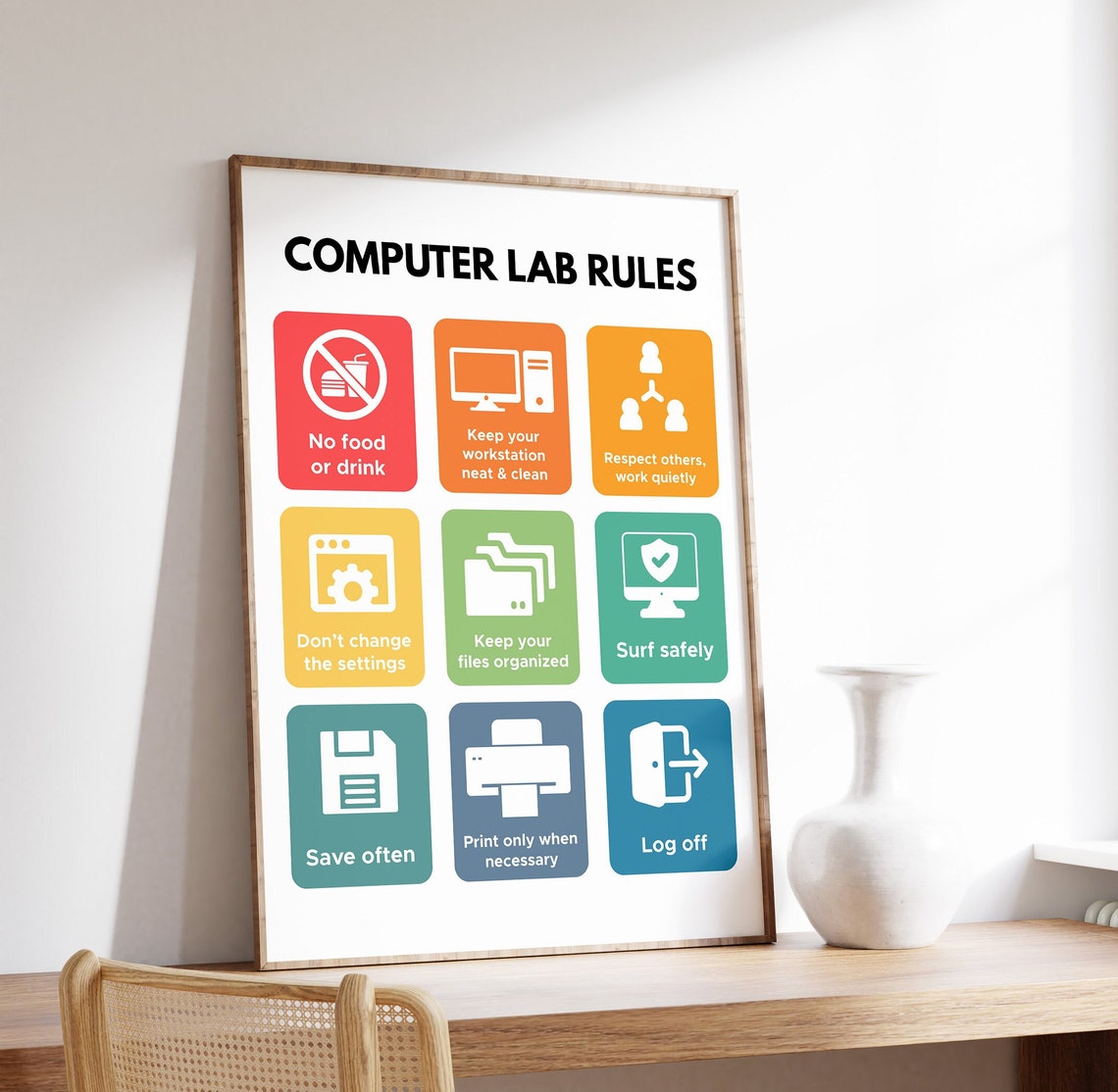 Computer Lab Rules Poster, Classroom Rules, Educational Wall Art for ...