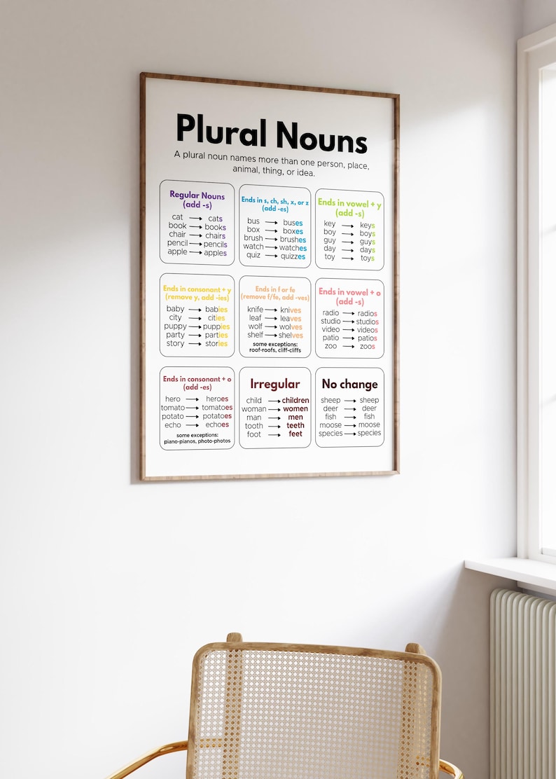Plural Nouns Poster, Types of Plural Nouns, English Grammar, English ...
