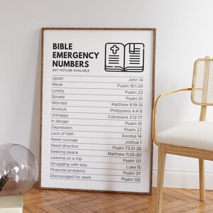 Bible Emergency Numbers Poster, Bible Verse Hotlines, Christian Wall ...