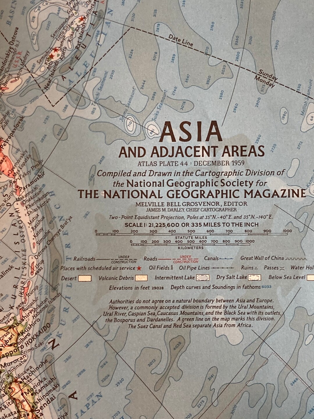 Vintage National Geographic Asia and Adjacent Areas Map. 1959. Old Map ...