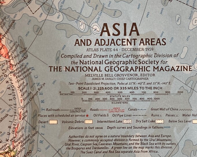 Vintage National Geographic Asia and Adjacent Areas Map. 1959. Old Map ...