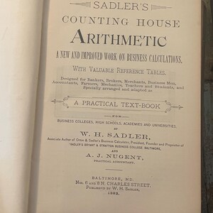 Antique Math Book. Sadler's Counting House Arithmetic-business ...