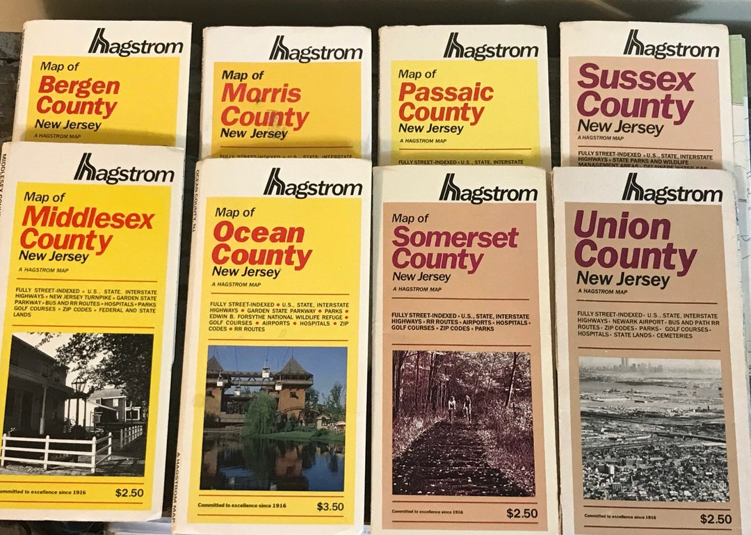 Vintage Hagstrom New Jersey County Maps. NJ Maps. Bergen, Middlesex ...