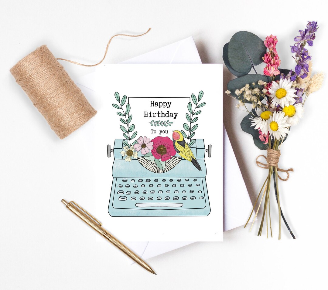 Typewriter Greeting Card, Happy Birthday Greeting Card, Vintage ...