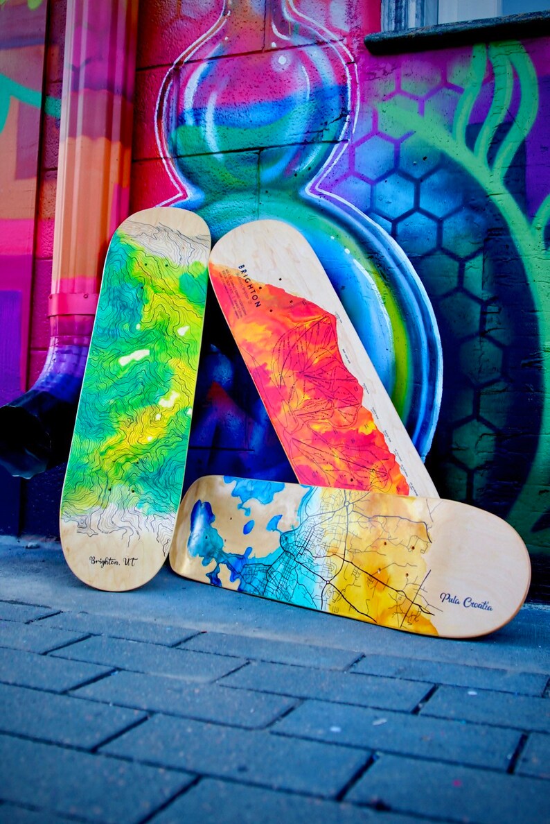 Custom Painted Topo Map Skateboard Deck Choose Your Map and - Etsy