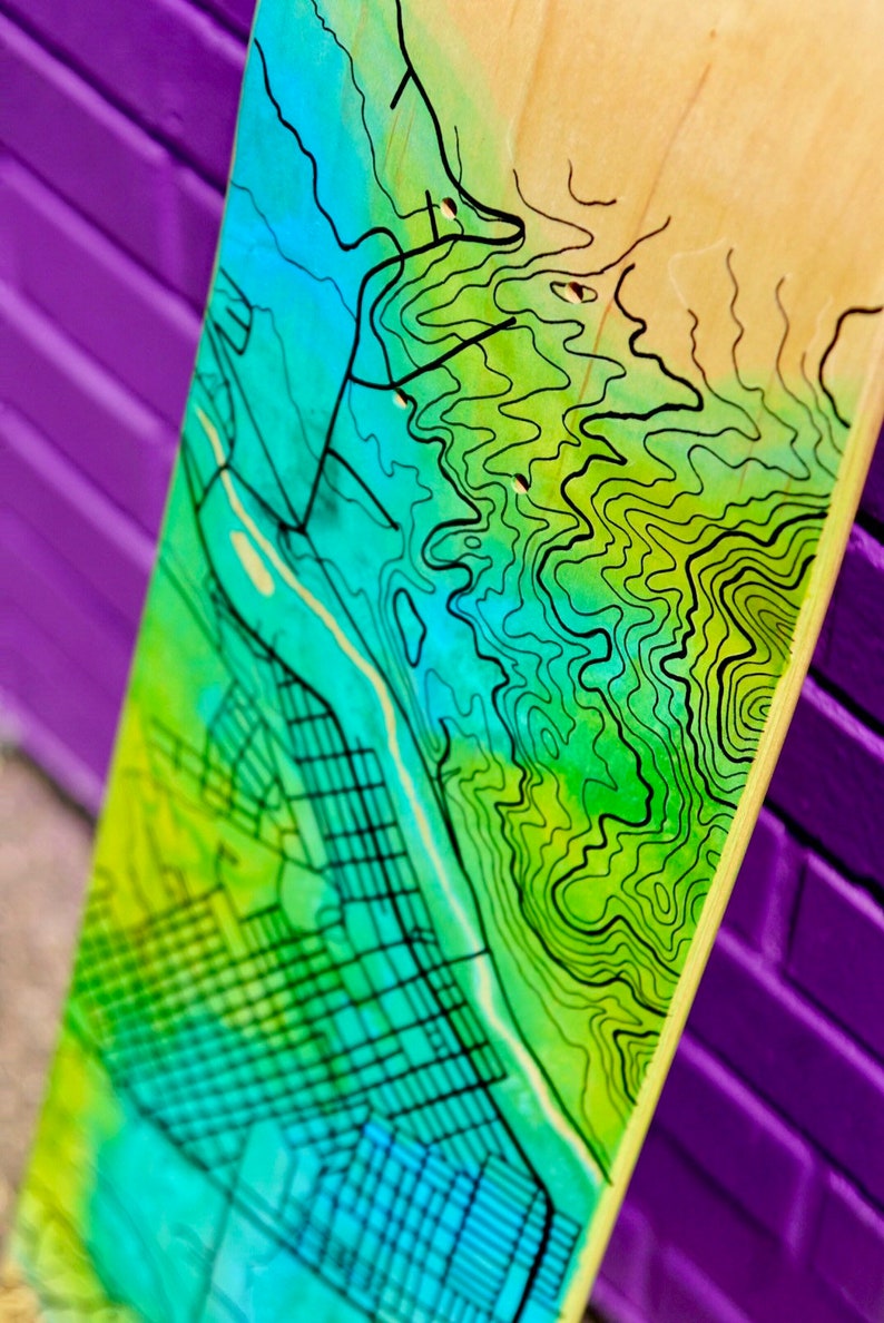 Custom Painted Topo Map Skateboard Deck Choose Your Map and - Etsy