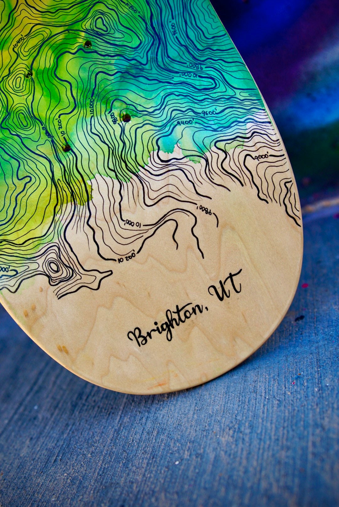 Custom Painted Topo Map Skateboard Deck Choose Your Map and - Etsy