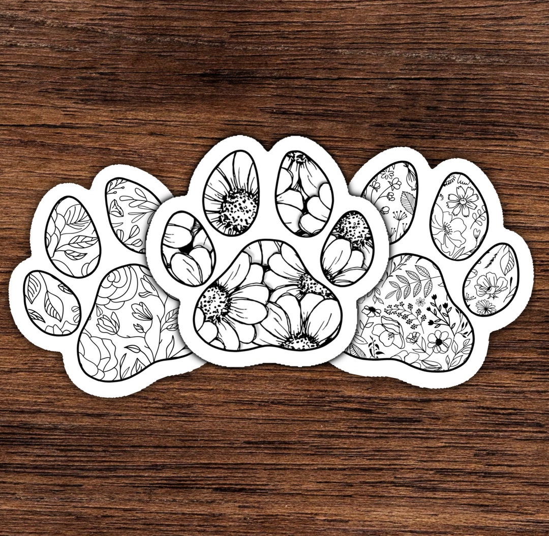 Floral Paw Print Waterproof Sticker Dog Paw Print Sticker - Etsy