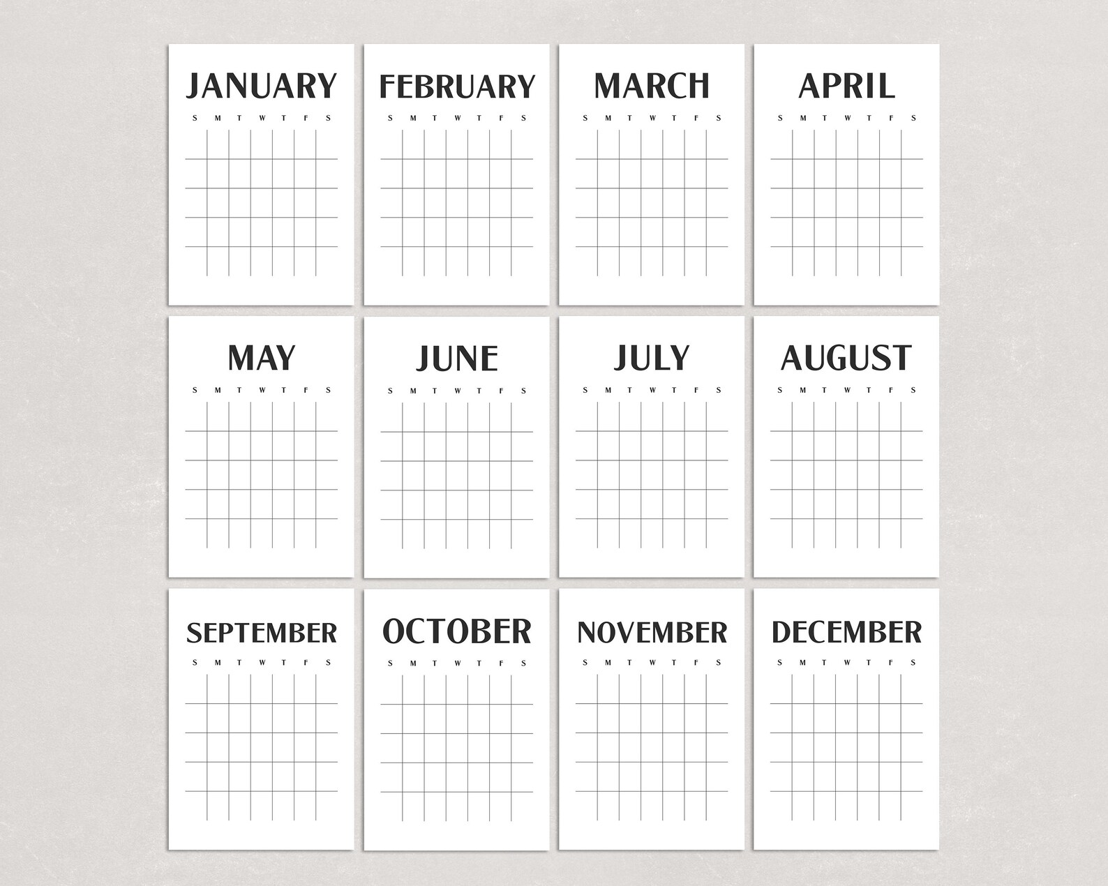 Printable Minimalist Wall Calendar Pages, New Year Wall Planner ...