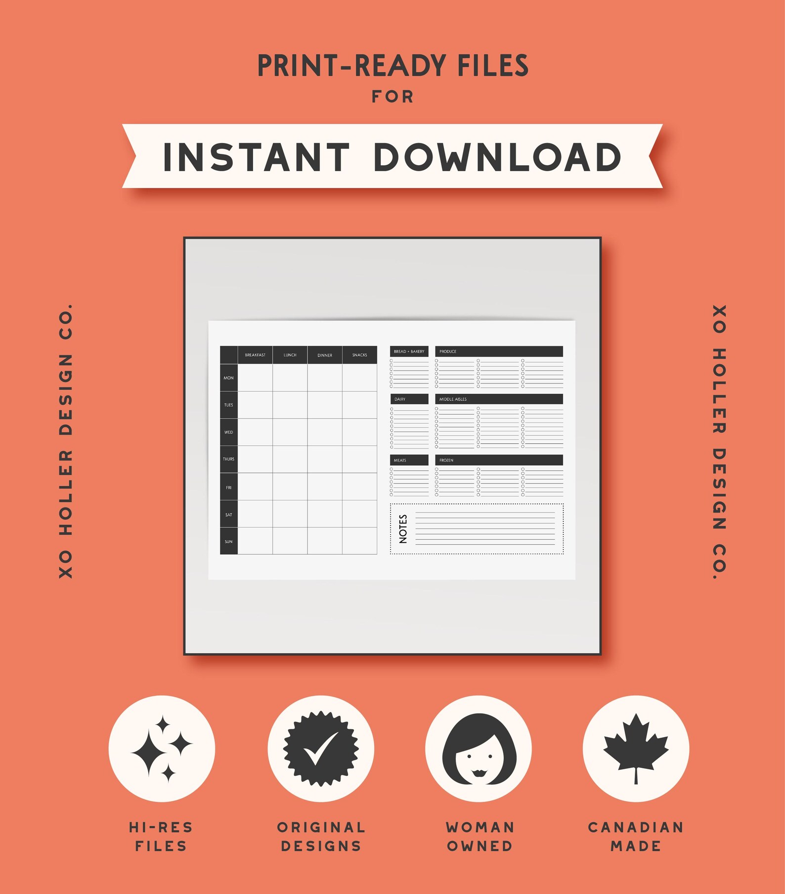 Printable Weekly Meal Planner: 7-day Menu, Grocery List (PDF Download ...
