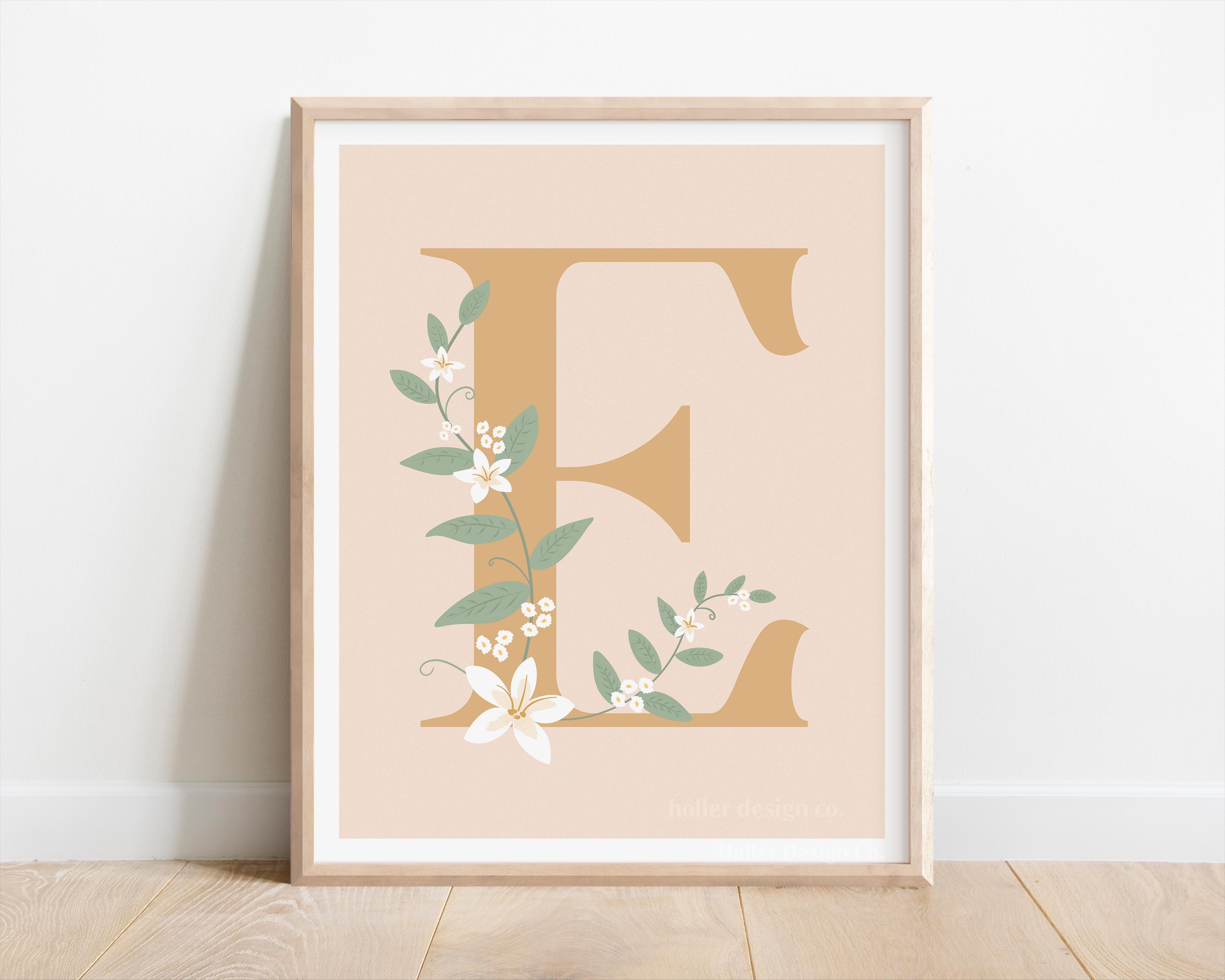 Monogram Nursery Wall Decor, Floral Alphabet, Letter E Print, Custom ...