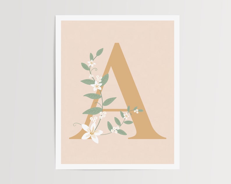 Floral Letter A Nursery Print: Monogram Initial Art (digital Download ...