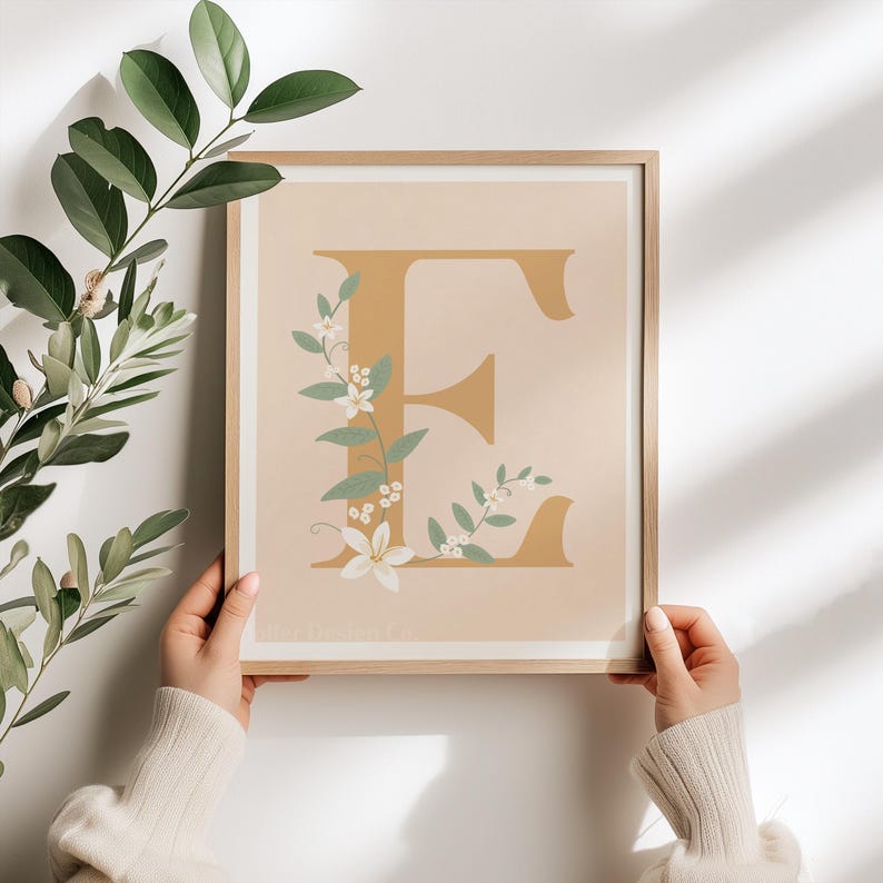 Monogram Nursery Wall Decor, Floral Alphabet, Letter E Print, Custom ...