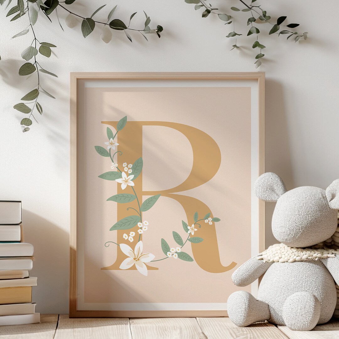 Printable Kids' Wall Art, Nursery Wall Decor, Floral Monogram Print ...
