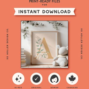 Floral Letter A Nursery Print: Monogram Initial Art (digital Download ...